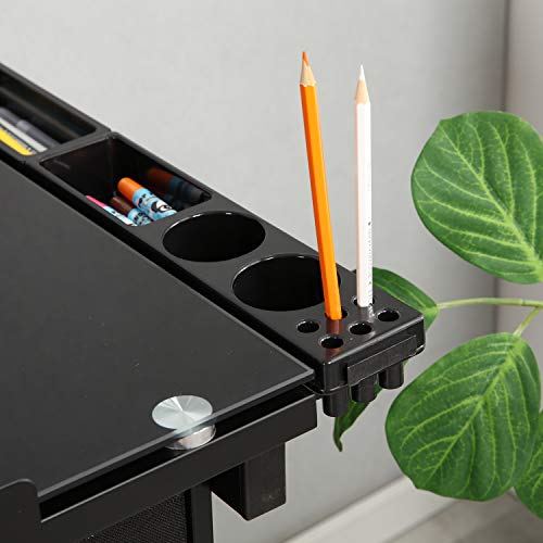 soges Glass Drafting Table, Mobile Drawing Desk with Tilted Tabletop, Art Table with 2 Storage Drawers, Painting Desk for Reading Writing Drawing, Black