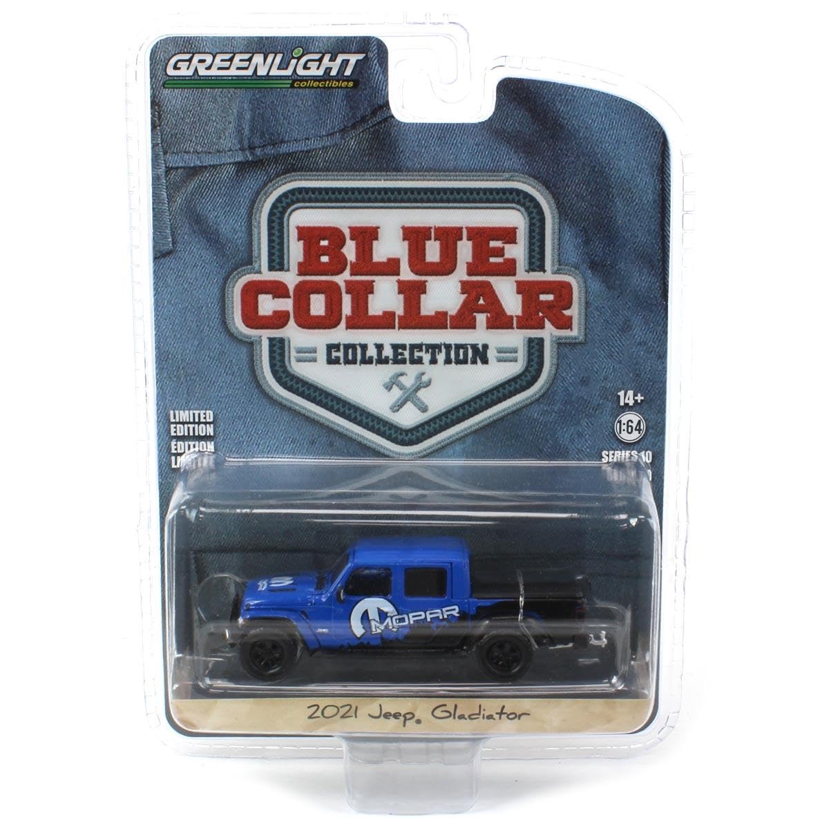 2021 Gladiator Pickup Truck w/Tonneau Cover & Off-Road Bumpers Blue & Black Blue Collar Collection 1/64 Diecast Model Car by Greenlight 35220 F