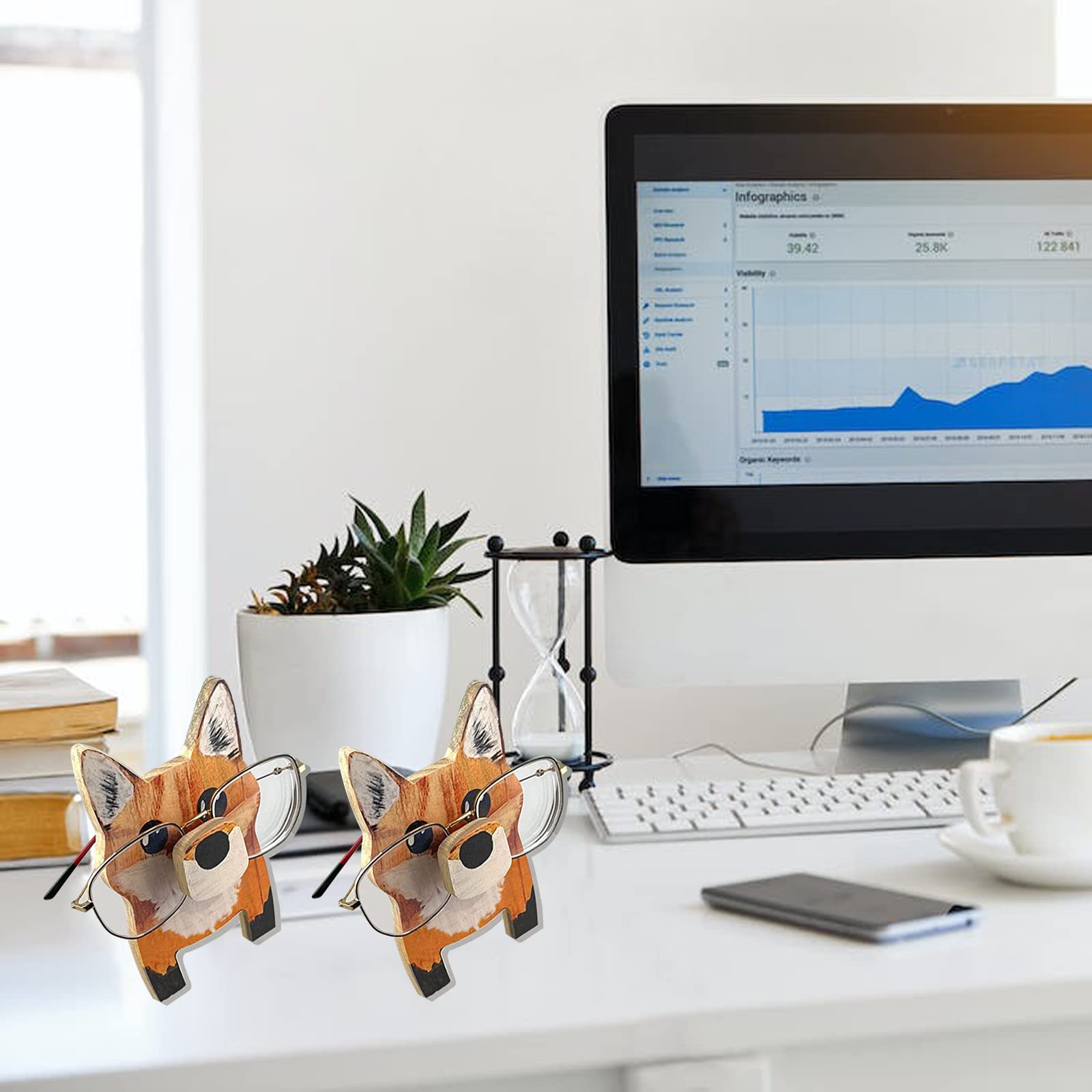 LAXIA Creative Glasses Holder Stand,Cute Animal Glasses Holder,Sunglasses Spectacle Display Rack for Home, Office, Desk, Nightstand(2 PCS) (Fox)