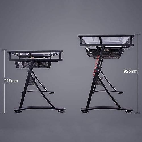XiVue Drafting Table with Storage, Height Adjustable Tiltable Art Desk, Glass Panel Drawing Desk, for Work Study Painting Craft Table