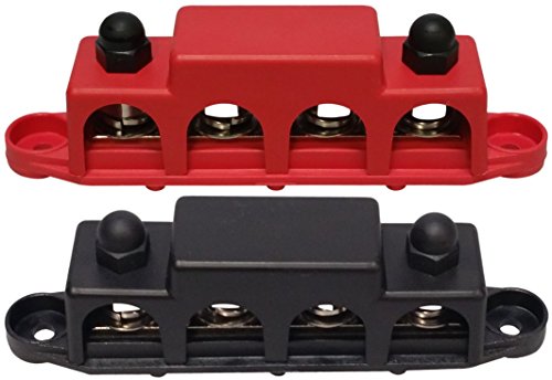 (Red & Black) 3/8" 4 Stud Power Distribution Block -BUSBAR- with Cover - Made in The USA
