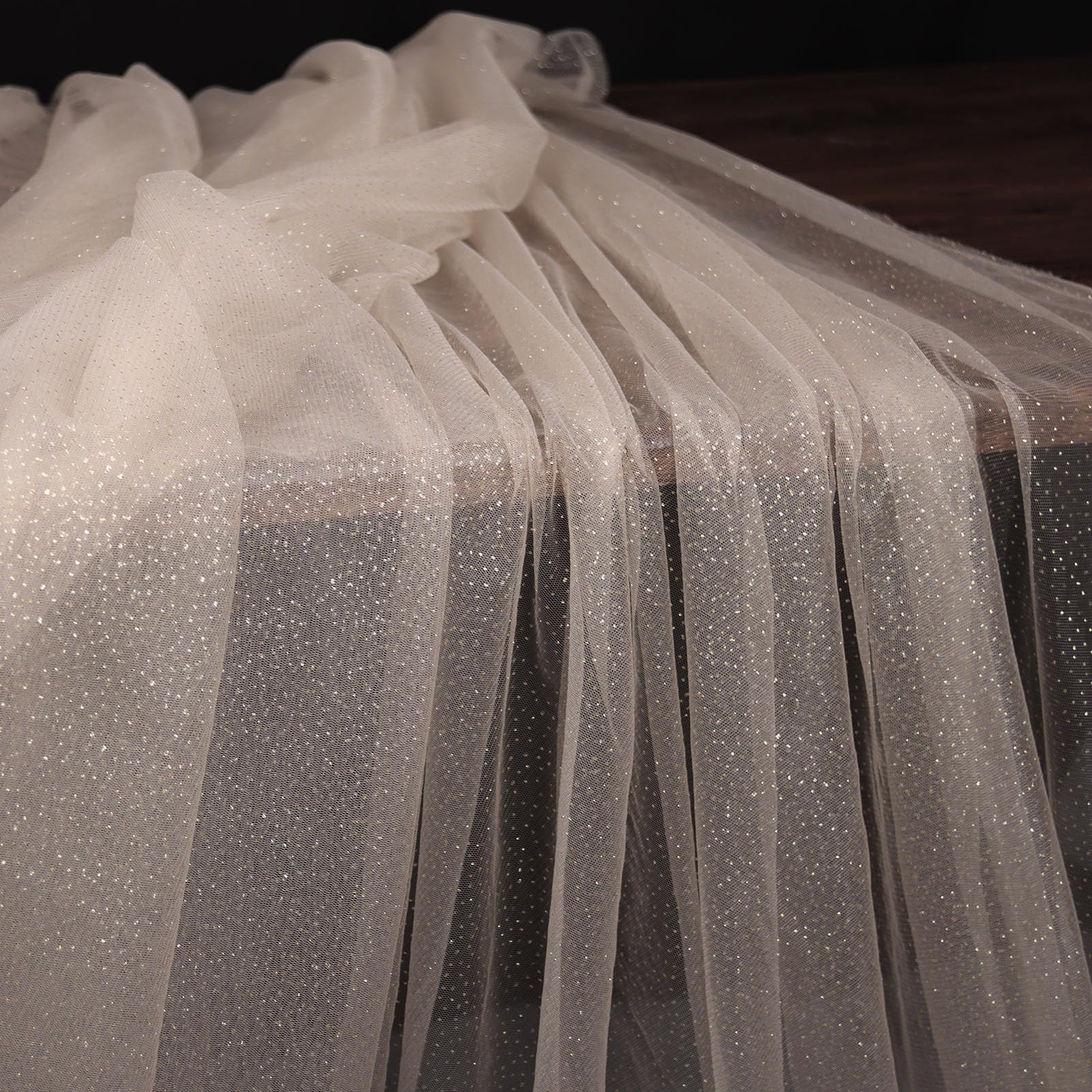 HAVII 60" x 8 Yards Champagne Glitter Tulle Fabric Rolls Sequin Sheer Fabric for Bridal Veil Wedding Arch Backdrop Decor Tutu Skirts DIY Sewing Craft