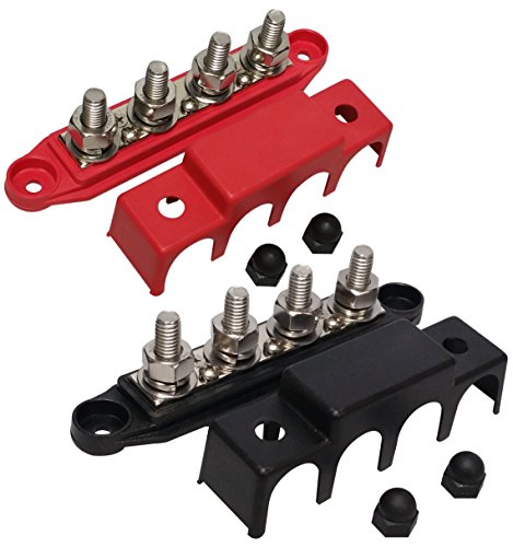 (Red & Black) 3/8" 4 Stud Power Distribution Block -BUSBAR- with Cover - Made in The USA