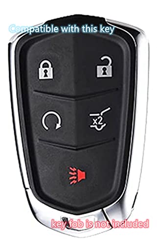 Silicone Key Fob Cover case Compatible with 2014-2019 Cadillac ATS CT6 CTS SRX XT5 XTS Escalade Escalade ESV .Part Number:HYQ2AB HYQ2EB(5 Buttons) (Black+Black)