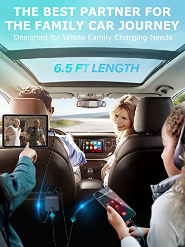 USB C Car Charger,SUMKUMY 74W Fast Car Phone Charger PD&QC3.0 with 6.5ft Cable for Back Seat Charging,4 Multi Ports Cigarette Lighter Adapter for iPhone 13/12/11,Samsung Galaxy S22/21,Google Pixel