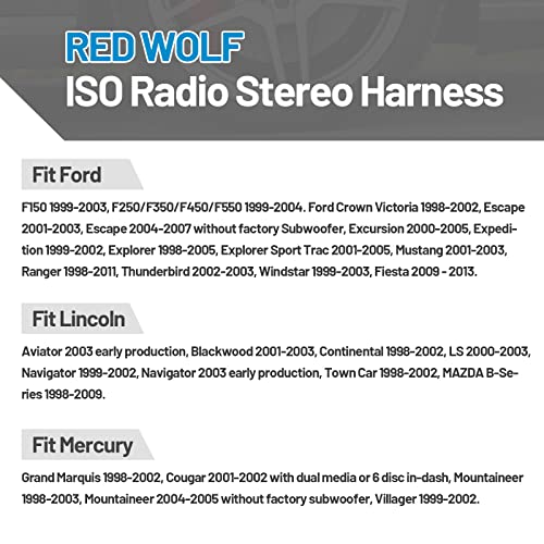 RED WOLF Car ISO Radio Wiring Harness Adapter Select for Ford Fiesta 2009-2013, Volvo C30 XC90 2002-2004, Landrover Discovery Defender 2009-2014 Vehicle Aftermarket Stereo Wire Standard Cable Plug