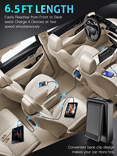 USB C Car Charger,SUMKUMY 74W Fast Car Phone Charger PD&QC3.0 with 6.5ft Cable for Back Seat Charging,4 Multi Ports Cigarette Lighter Adapter for iPhone 13/12/11,Samsung Galaxy S22/21,Google Pixel