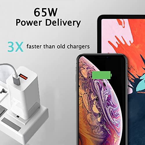 USB C Wall Charger, Geibiu 65W Dual Port PD 3.0 GaN Fast Charger with 6ft USB C to USB C Cable, Foldable Power Adapter for iPhone 13/13 Mini/13 Pro/13 Pro Max/12, Galaxy, iPad/iPad Mini and More