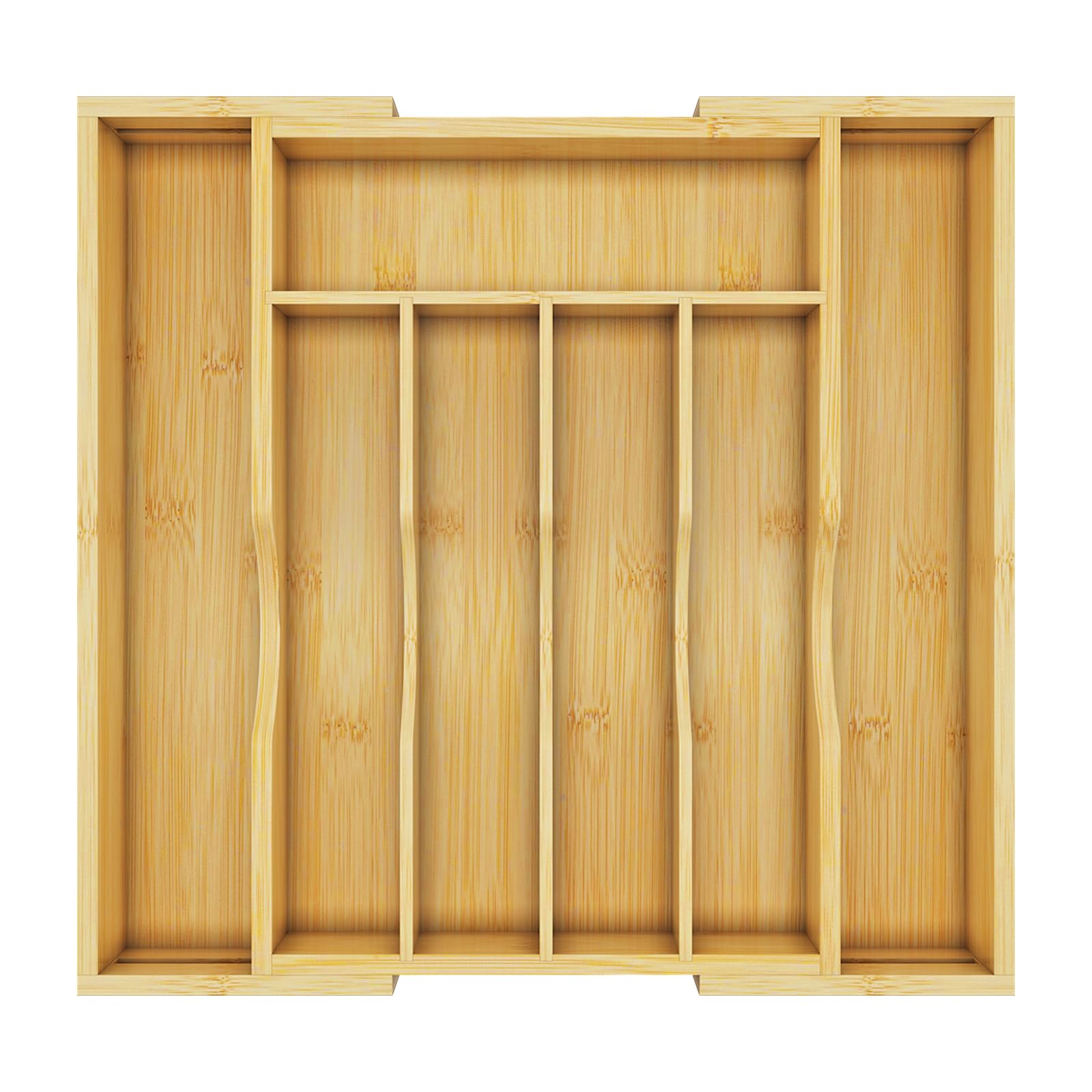 BAMBUROBA Drawer Dividers Silverware Tray Expandable Utensil Cutlery Tray Bamboo Wooden Adjustable 4 Compartments Flatware Organizer Kitchen Storage Holder for Knives Forks Spoons