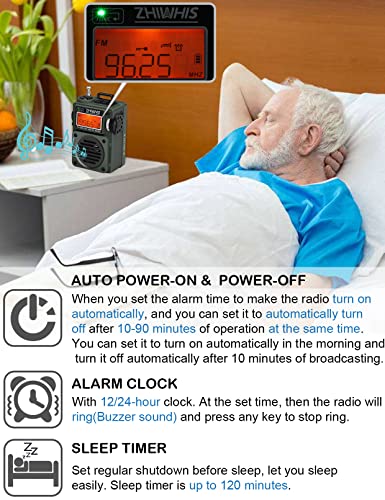 ZHIWHIS Shortwave Radio, MP3 Player with Weather Radios Portable AM FM, Retro Bluetooth Speaker with 6 EQ Modes, Rechargeable Alarm Clock Receiver with Sleep Time and NOAA Alerts ZWS-701