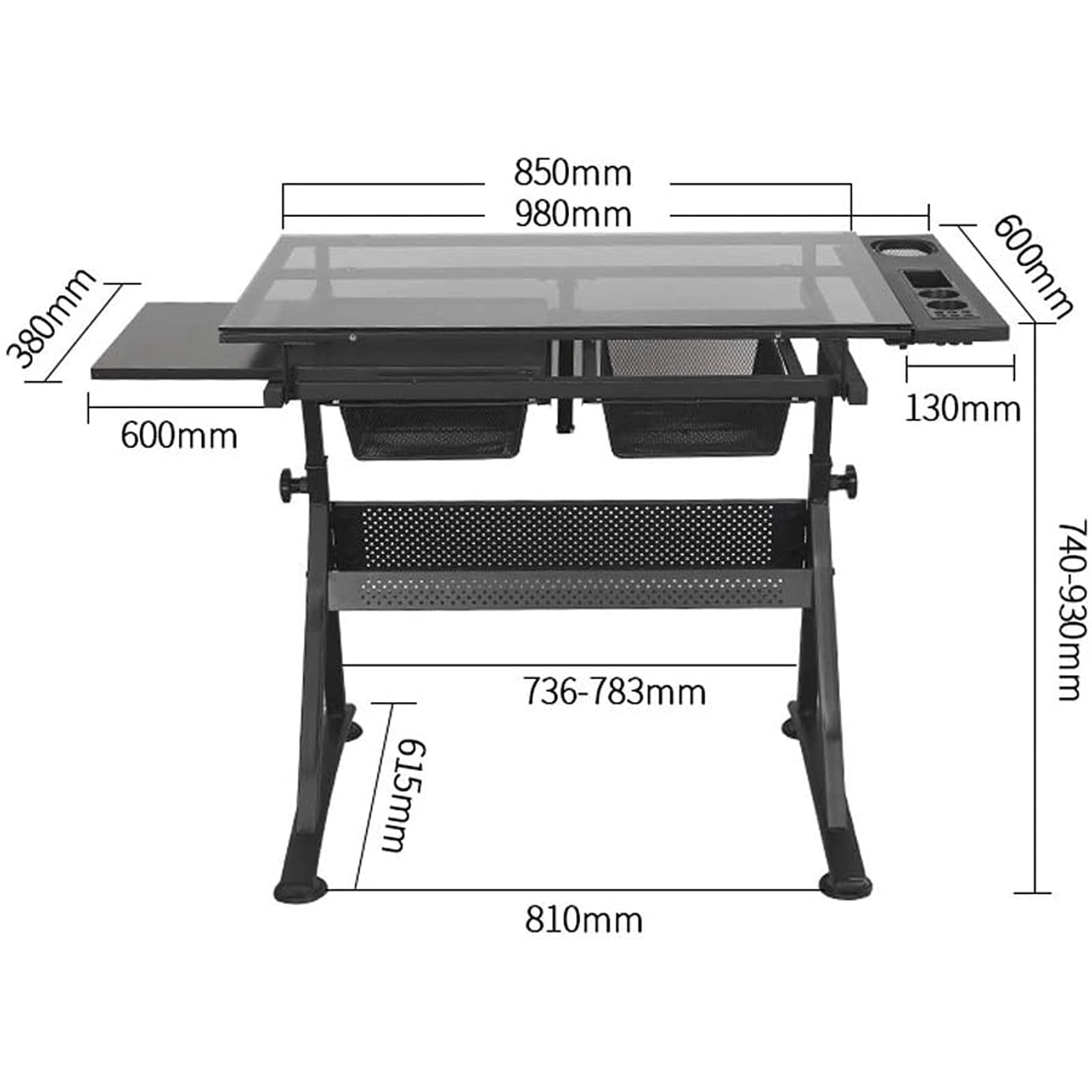 EESHHA Drawing Table Adjustable Glass Drafting Table,Versatile Art Study Table,with Storage Drawers,Art Studio Design Sketching Painting Work Station (Color : Glass) (Glass) (Glass)