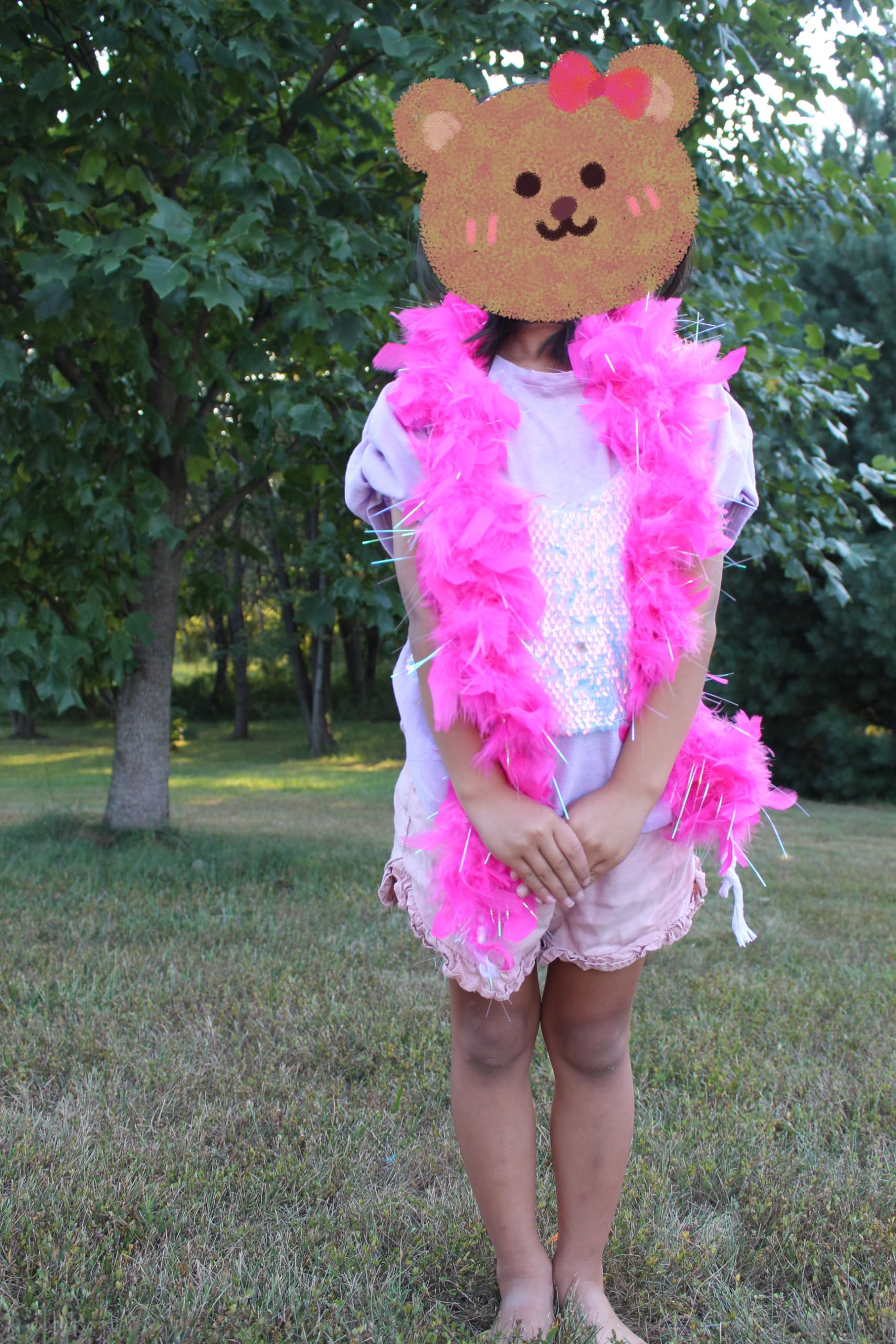 25 Gram, 4 Feet Long Chandelle Feather Boa, Great for Party, Wedding, Halloween Costume, Christmas Tree, Decoration (Candy Pink w/silver lurex)