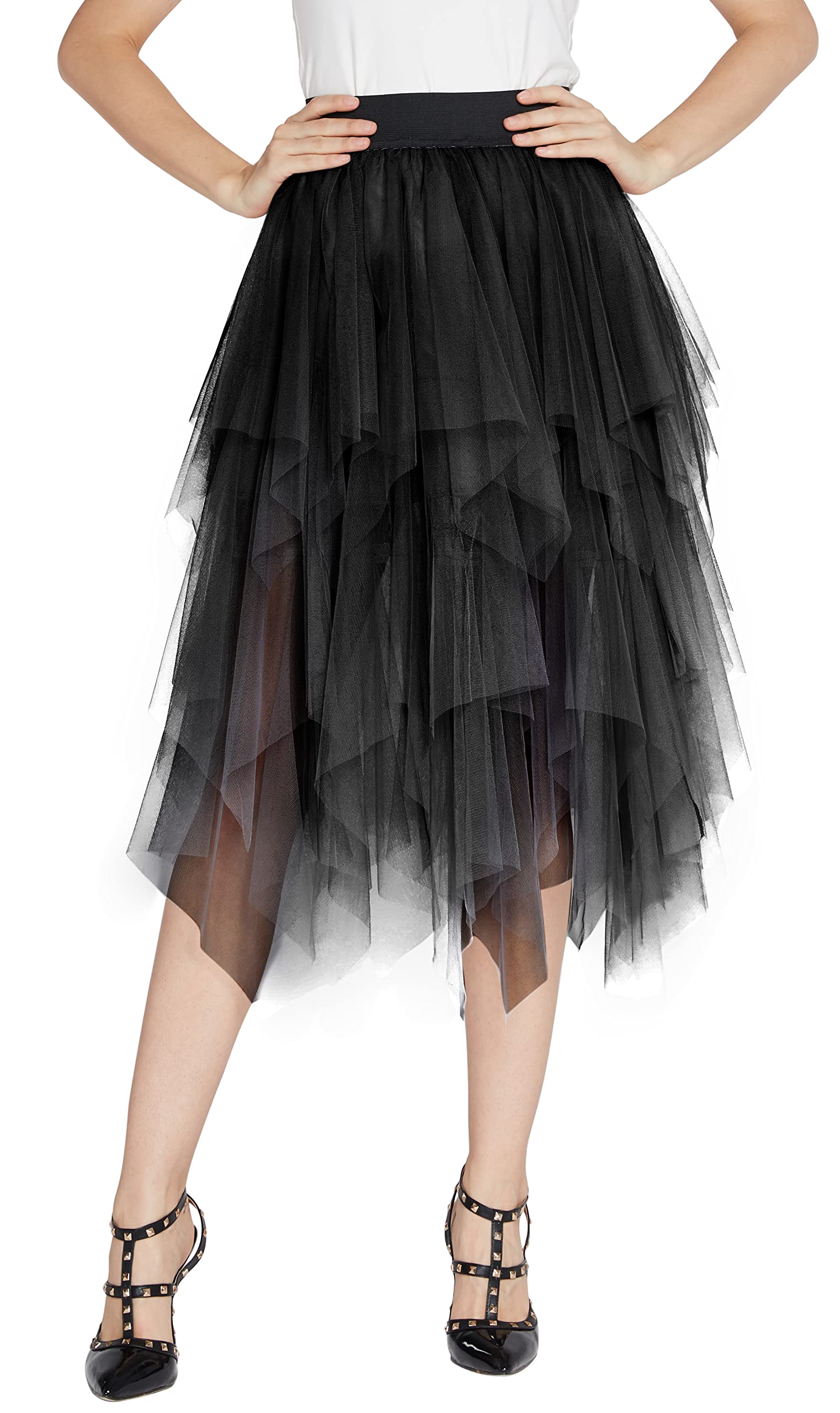 Urban CoCo Women's Sheer Tutu Skirt Tulle Mesh Layered Midi Skirt (M, Series 1-Black)