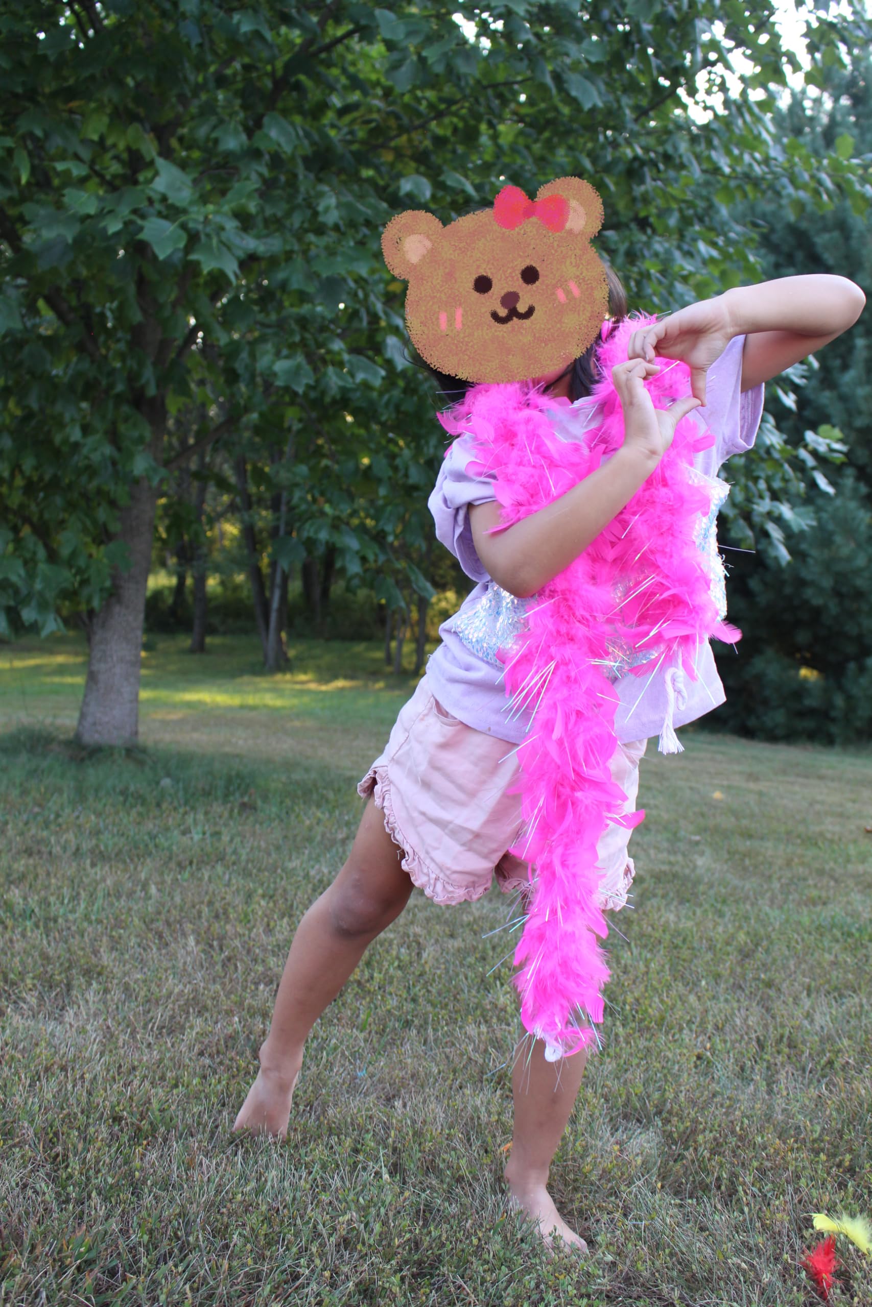 25 Gram, 4 Feet Long Chandelle Feather Boa, Great for Party, Wedding, Halloween Costume, Christmas Tree, Decoration (Candy Pink w/silver lurex)