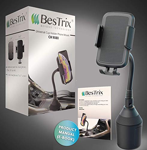 Bestrix Cup Phone Holder for Car, Cup Holder Phone Mount, Phone Holder for Car Universal for iPhone 11 Pro Xs XS MAX XR X 8 7 6s Plus SE, Galaxy S10 5G S10 S10E S9, LG, Pixel, HTC and All Smartphones