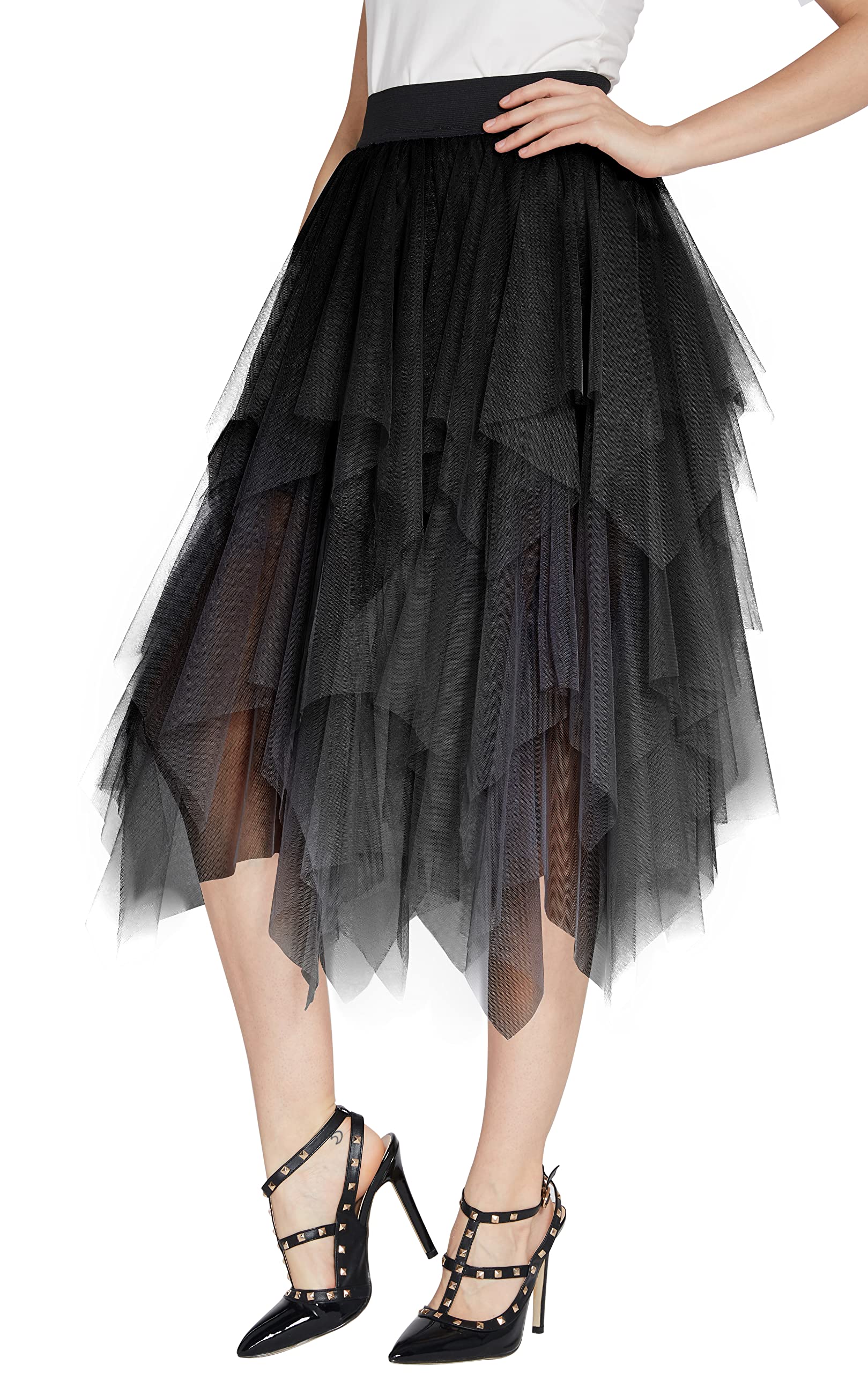 Urban CoCo Women's Sheer Tutu Skirt Tulle Mesh Layered Midi Skirt (M, Series 1-Black)