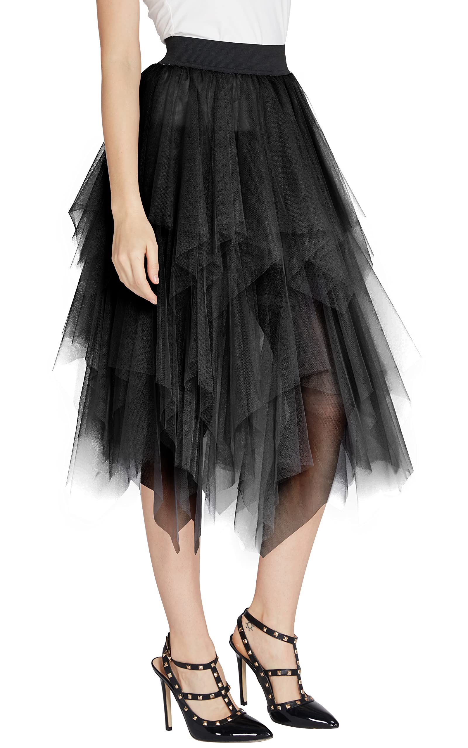 Urban CoCo Women's Sheer Tutu Skirt Tulle Mesh Layered Midi Skirt (M, Series 1-Black)