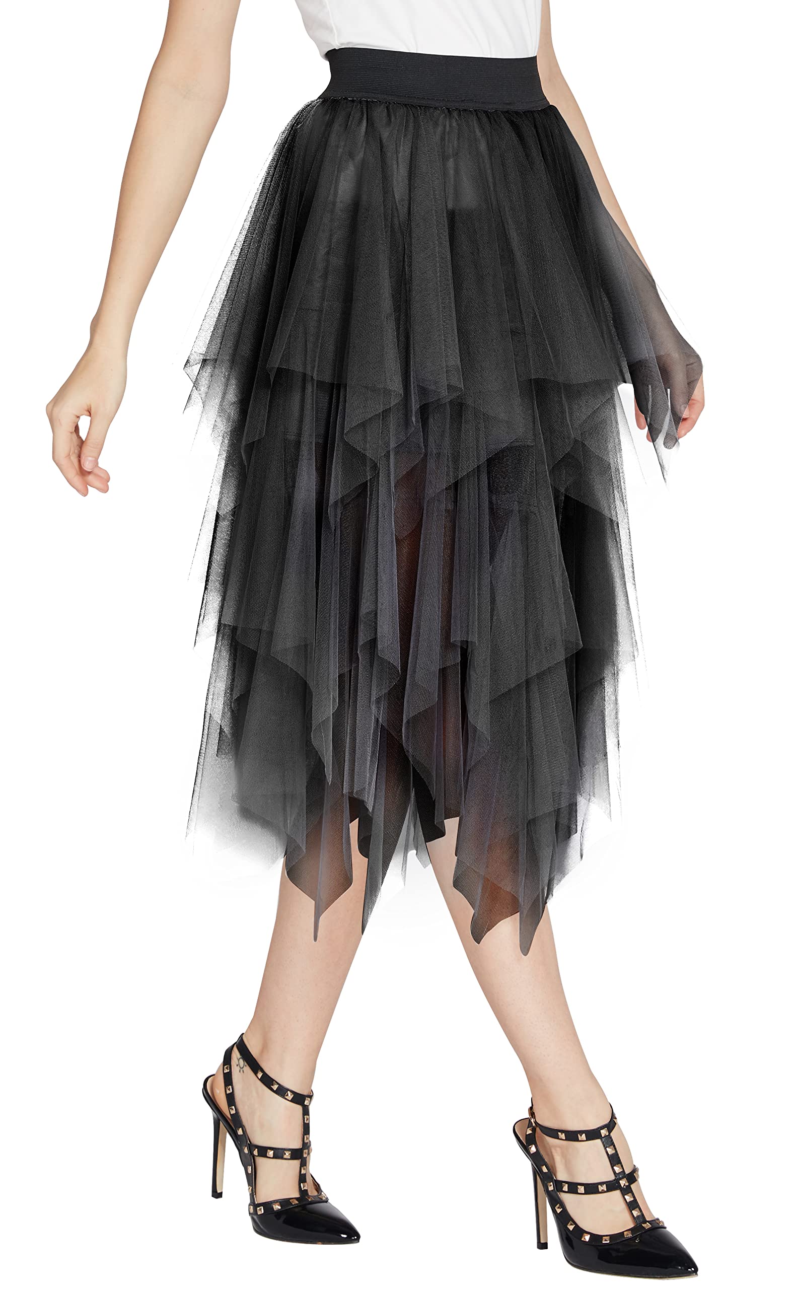 Urban CoCo Women's Sheer Tutu Skirt Tulle Mesh Layered Midi Skirt (M, Series 1-Black)