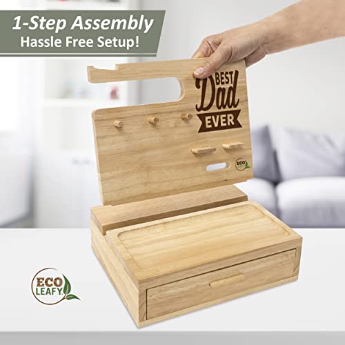EcoLeafy Dot Best Dad Ever Gifts- Nightstand Organizer for Men- Docking Station for Dad- Personalized Gifts for Men- Phone Organizer Station for Cellphone, Watch, Headphone and Mens Accessories