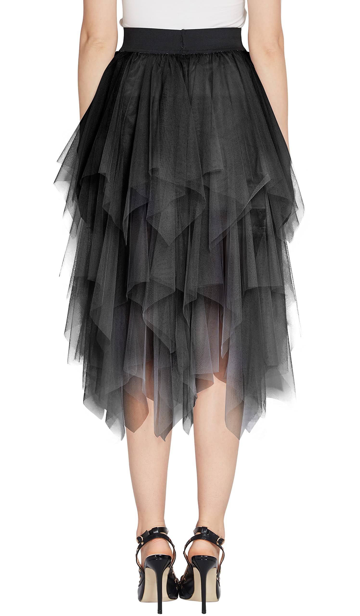 Urban CoCo Women's Sheer Tutu Skirt Tulle Mesh Layered Midi Skirt (M, Series 1-Black)
