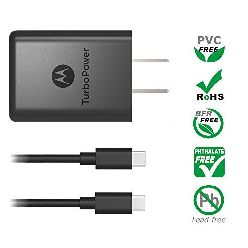 Motorola TurboPower 27 PD Charger w/Long 6.6ft USB-C to C Cable for Moto G7 Plus/Play/Power,Z4/Z3/Z2/Z, Pixel 3, Razer Phone 2, USB-C Power Delivery (Retail Box)