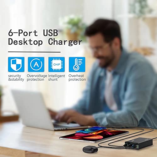 Multi USB Charger Station, 96W GaN Compact 6 Port USB C Fast Charging Station, Portable USB C Wall Charger Adapter 3 USB C + 3 QC USB A for All iPad iPhone 14 13 12 11 Pro Max Pixel Samsung and More