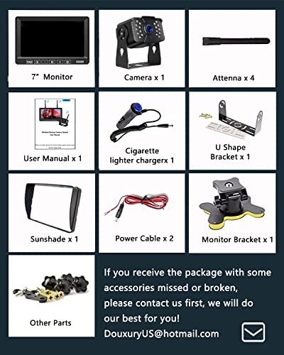 RV Wireless Backup Camera, DOUXURY IP69 Waterproof 170° Wide View Angle HD 1080P Backup Camera + HD LCD 7" Monitor, Digital Wireless Backup Camera System for Truck 5th Wheel Trailer Pickup Camper Bus