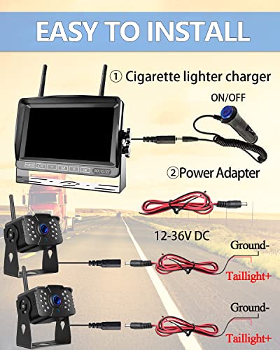 FHD 1080P 2 Digital RV Wireless Backup Camera System for RVs Trailers Trucks Motorhomes 5th Wheels 4CH 7'' Monitor Highway Monitoring System IP69K Waterproof Super Night Vision Strong Signal
