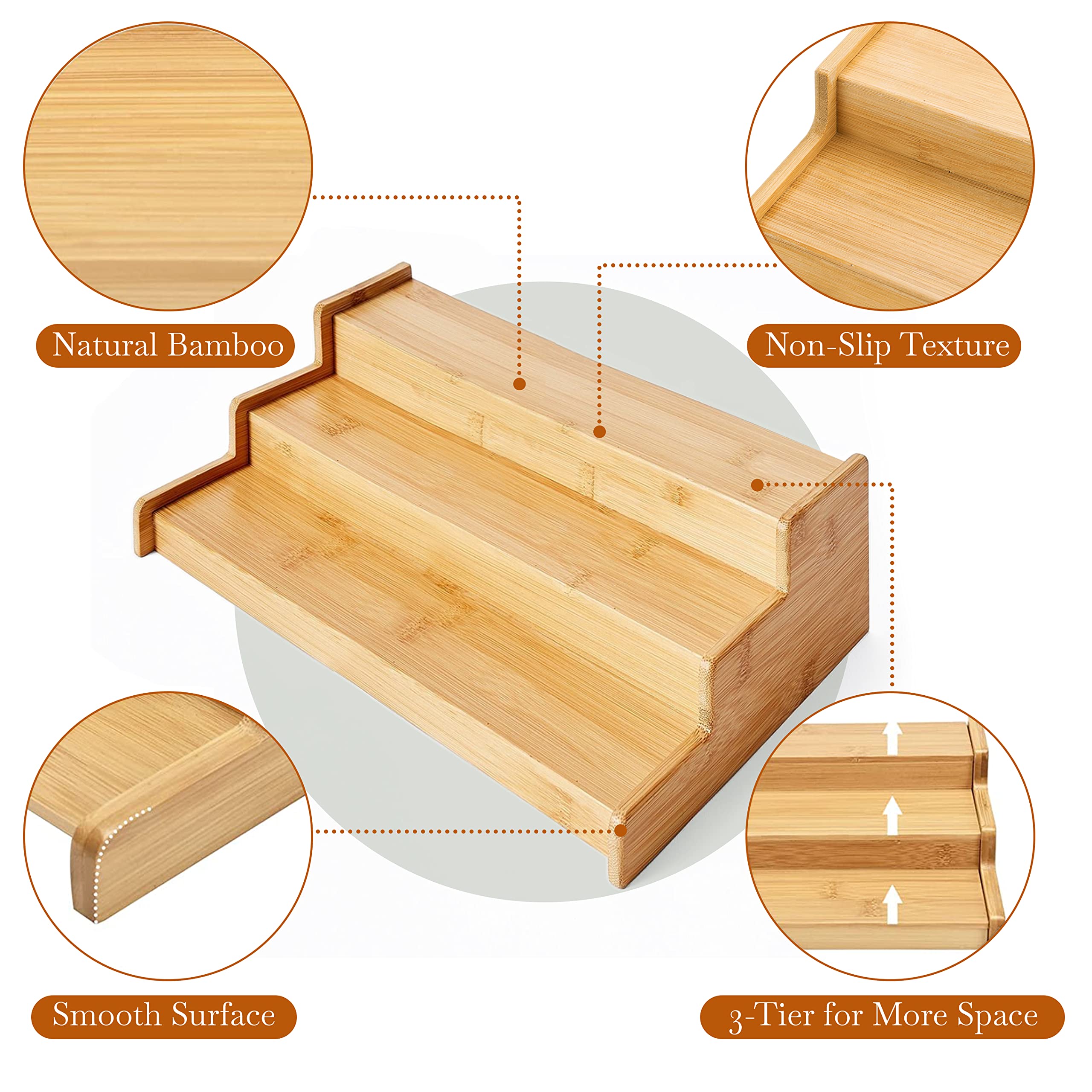 Bellemain 3-Tier Spice Rack | Bamboo Spice Rack Organizer for Cabinet, Spice Shelf Riser, Seasoning Organizer | Can Rack, Canned Food Organizer for Pantry | Medicine Storage, Cupboard Organizer