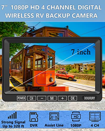 FHD 1080P 2 Digital RV Wireless Backup Camera System for RVs Trailers Trucks Motorhomes 5th Wheels 4CH 7'' Monitor Highway Monitoring System IP69K Waterproof Super Night Vision Strong Signal