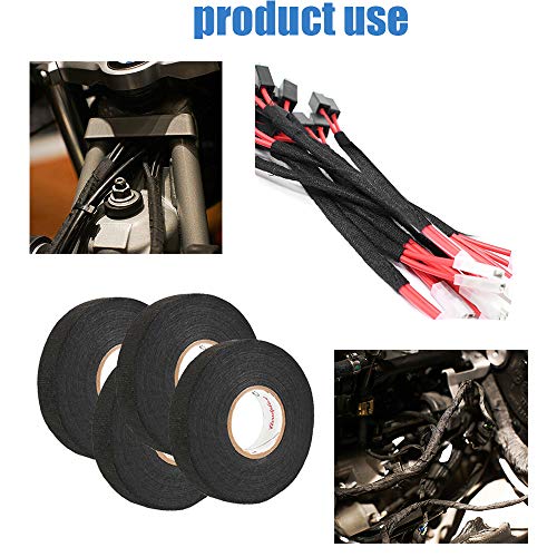 (4PACK) Wire Loom Harness Tape - High Adhesive Force Wiring Harness Cloth Tape,Black Adhesive Fabric Tape,Advanced Heat-Resistant Interior Wiring Harness Tape(19mm X 15m)