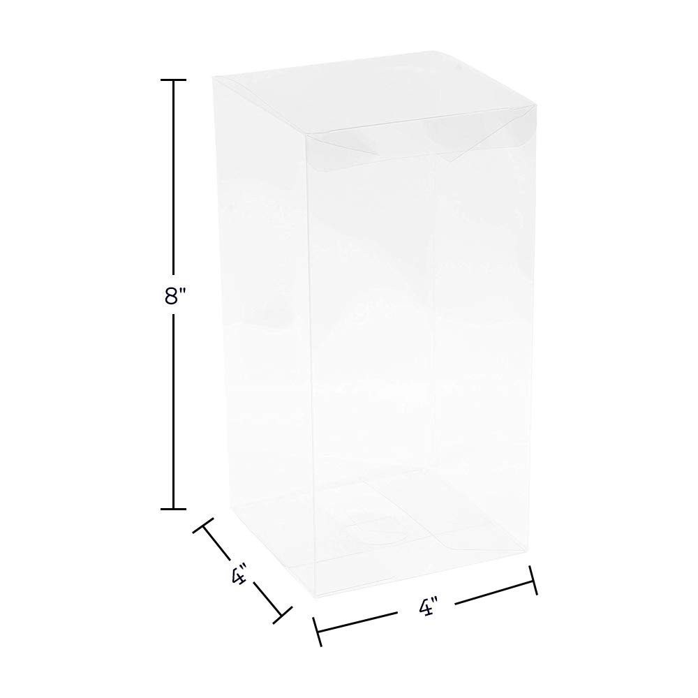 Clear PET Plastic Storage Boxes (8 Pack) 4"x4"x8" - Transparent Gift Boxes, Empty Containers Packing Box for Party Favors Ideal for Cookies, Ornament, Gifts, Wedding, Birthday and Parties