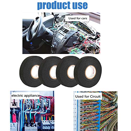 (4PACK) Wire Loom Harness Tape - High Adhesive Force Wiring Harness Cloth Tape,Black Adhesive Fabric Tape,Advanced Heat-Resistant Interior Wiring Harness Tape(19mm X 15m)