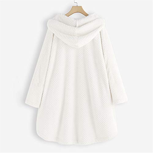 Andongnywell Womens Fuzzy Fleece Jacket Solid Open Front Hooded Buttons Coats Long Sleeve Outwear with Pockets (White,5X-Large)