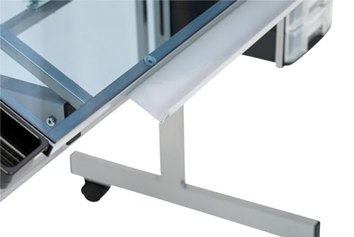 Studio Designs Vision Craft and Drawing Station - 35.5" W by 23.75" D Silver-Blue Glass Top Drafting Table with Pencil Drawers, Side Trays, & Built-In Pencil Ledge - Angle Adjustable Work Surface