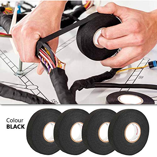 (4PACK) Wire Loom Harness Tape - High Adhesive Force Wiring Harness Cloth Tape,Black Adhesive Fabric Tape,Advanced Heat-Resistant Interior Wiring Harness Tape(19mm X 15m)