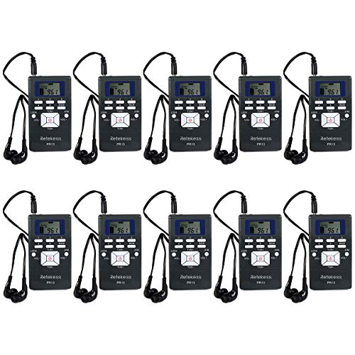 Retekess PR13 Portable Receiver, Mini FM Radio DSP with 24 Hour Clock for Drive-in Church, Teaching, Simultaneous Translation, Meeting, Tour Guide, Mental Hospital, Correctional Center(10 Pack)