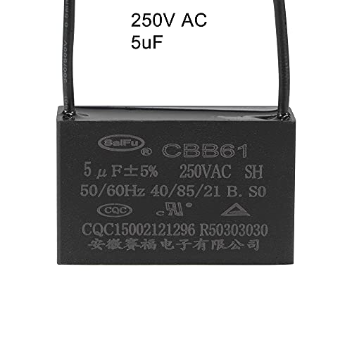 uxcell Ceiling Fan Capacitor CBB61 5uF 250V AC 2 Wires Metallized Polypropylene Film Capacitor 47x29x18mm for Electric Fan Pump Motor Generator 2Pcs