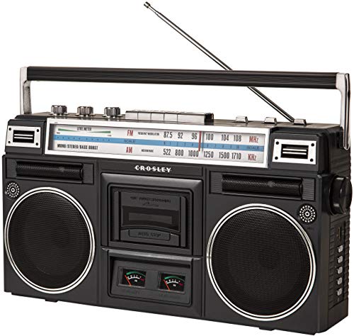Crosley CT201A-BK Retro Bluetooth Boombox Cassette Player with AM/FM Radio and Bass Boost, Black