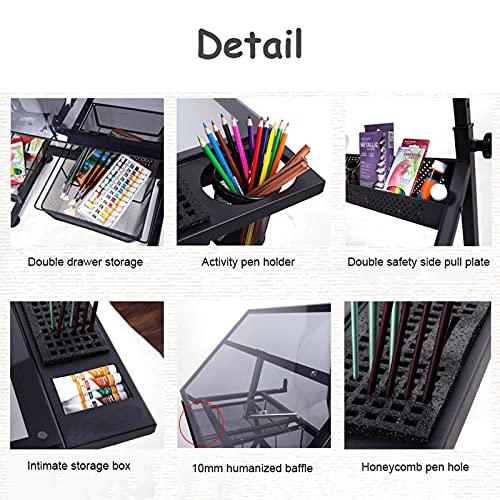 ROLTIN Drafting Tables Height Adjustable Drawing Art Table,Artists Desk Tilting Glass Tabletop Paintings Work Station with Storage Drawer,Writing Art Craft Work Station (