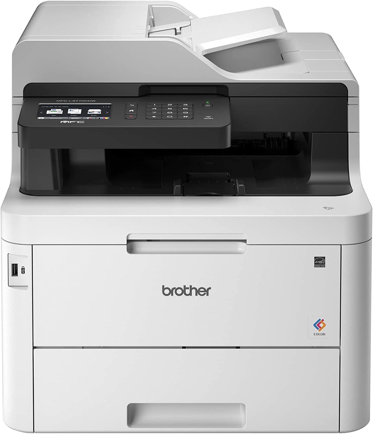 Brother MFC-L3770CDW Wireless Color All-in-One Laser Printer, Auto 2-Sided Printing, 3.7 Inch Color Touchscreen, Print Scan Copy, 30-Sheet Capacity, Bundle with JAWFOAL Printer Cable