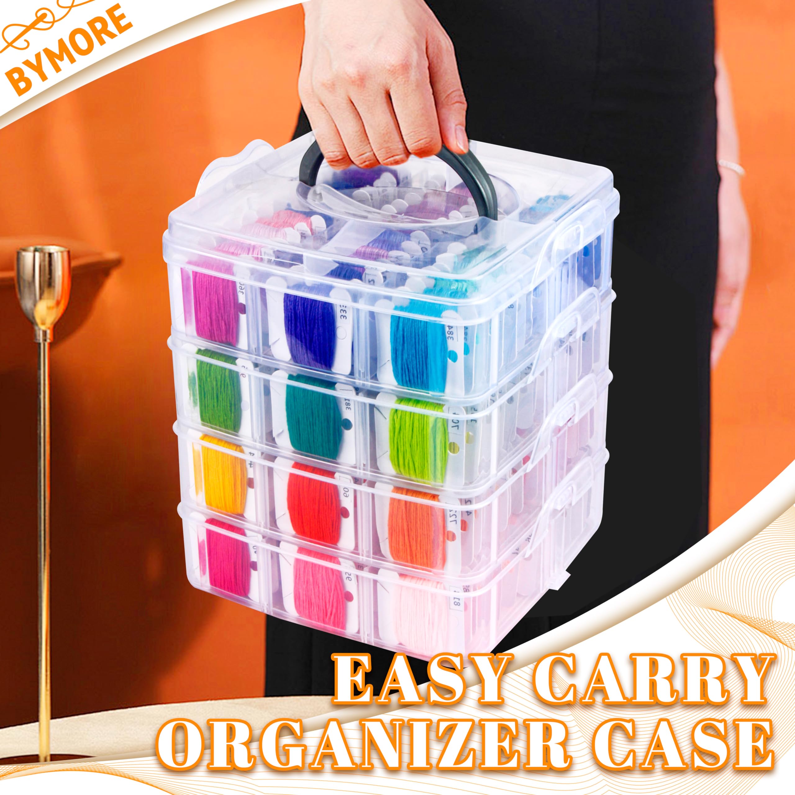 262 Pack Embroidery Thread Floss Set Including 200 Colors 8 M/Pcs Cross Stitch Sewing Thread with Floss Bins and 62 Pcs Cross Stitch Tool,4-Tier Transparent Storage Box