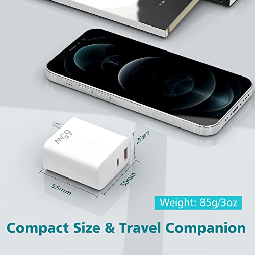 USB C Charger PPS, GaN 65W 2 Ports USB C Wall Charger Adapter for MacBook Pro, Air, iPad Pro, Air, Mini, iPhone 13, 12, Samsung Galaxy S22 S21 Ultra, Note 10 Plus, Google Pixel 6, 6 Pro