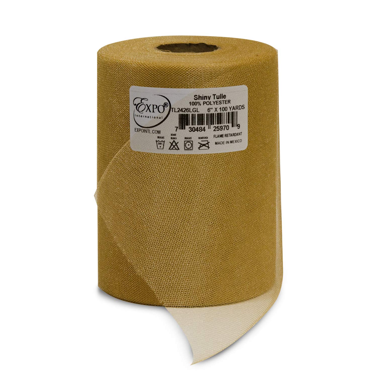 Expo International Premium Shiny Tulle Spool of 6-inch X 100 Yards | Light Gold