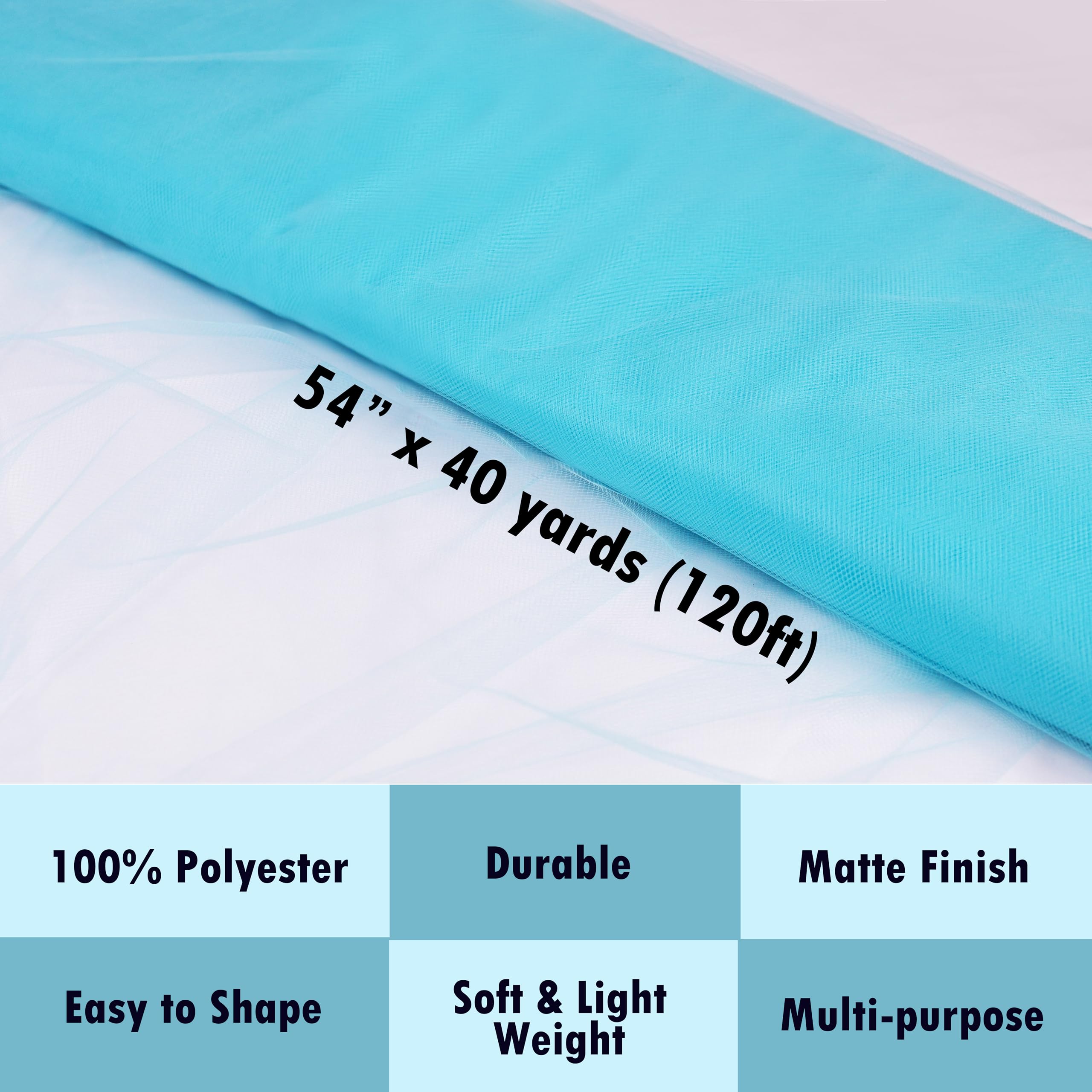 Craft And Party, Light Blue Fabric Tulle Roll 54 Inch by 40 Yards (120 ft) Fabric Tulle Bolt for DIY Tutu Skirt, Wedding and Decoration (Light Blue)