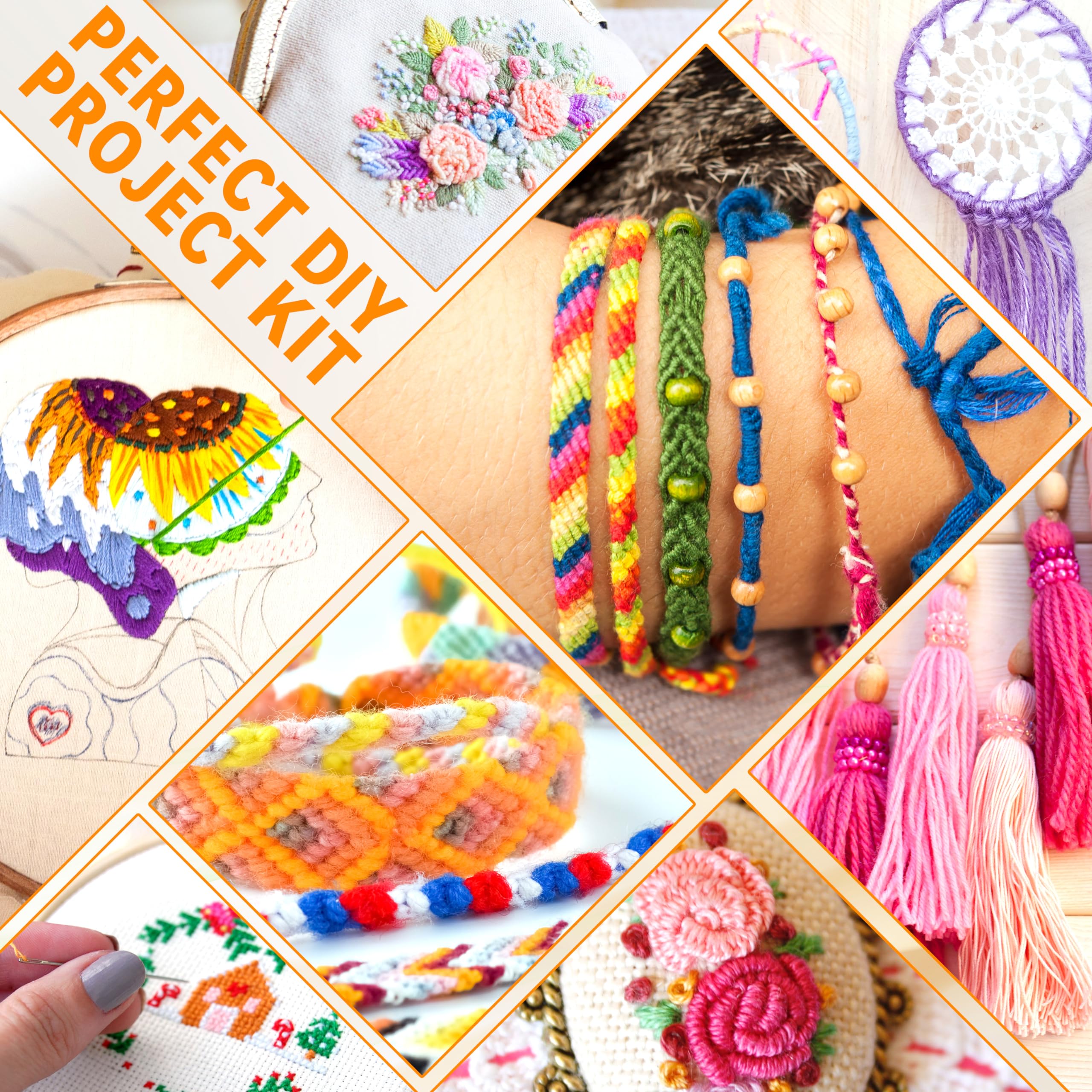 262 Pack Embroidery Thread Floss Set Including 200 Colors 8 M/Pcs Cross Stitch Sewing Thread with Floss Bins and 62 Pcs Cross Stitch Tool,4-Tier Transparent Storage Box