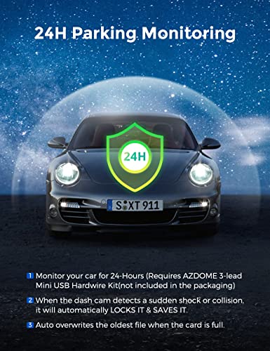 AZDOME 4K Dual Dash Cam Built-in WiFi GPS Front 4K/2.5K and Rear 1080P, with 64GB Card, Dual Dash Camera for Cars, 3.19" Display, Dashboard Camera Recorder Capacitor, Parking Mode, Support 256GB Max