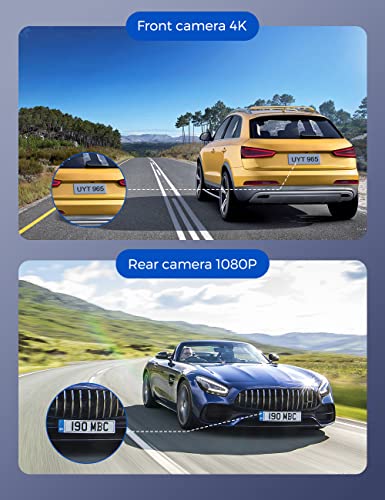 AZDOME 4K Dual Dash Cam Built-in WiFi GPS Front 4K/2.5K and Rear 1080P, with 64GB Card, Dual Dash Camera for Cars, 3.19" Display, Dashboard Camera Recorder Capacitor, Parking Mode, Support 256GB Max