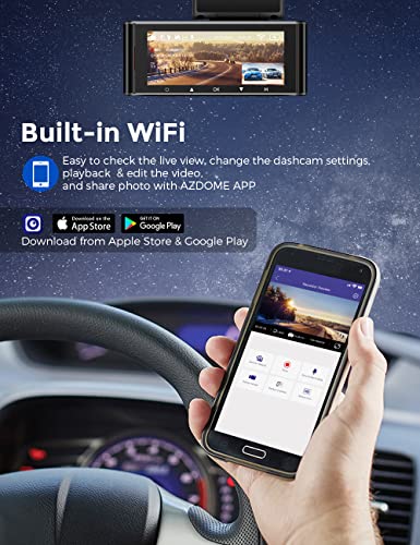 AZDOME 4K Dual Dash Cam Built-in WiFi GPS Front 4K/2.5K and Rear 1080P, with 64GB Card, Dual Dash Camera for Cars, 3.19" Display, Dashboard Camera Recorder Capacitor, Parking Mode, Support 256GB Max