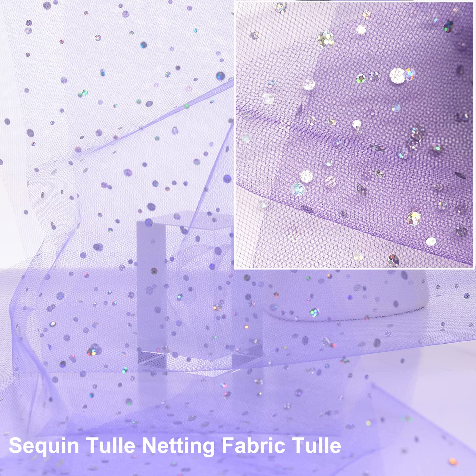Glitter Tulle Rolls, 6” by 50 Yards (150FT) Sparkling Tulle Spool Ribbon Sequin Tulle Netting Fabric for Tutu Skirt Wedding Birthday Baby Shower (Purple)